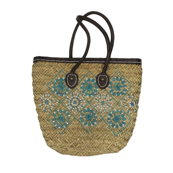 Straw Bag Floral With Design and Beads Large by Limited Edition Totes